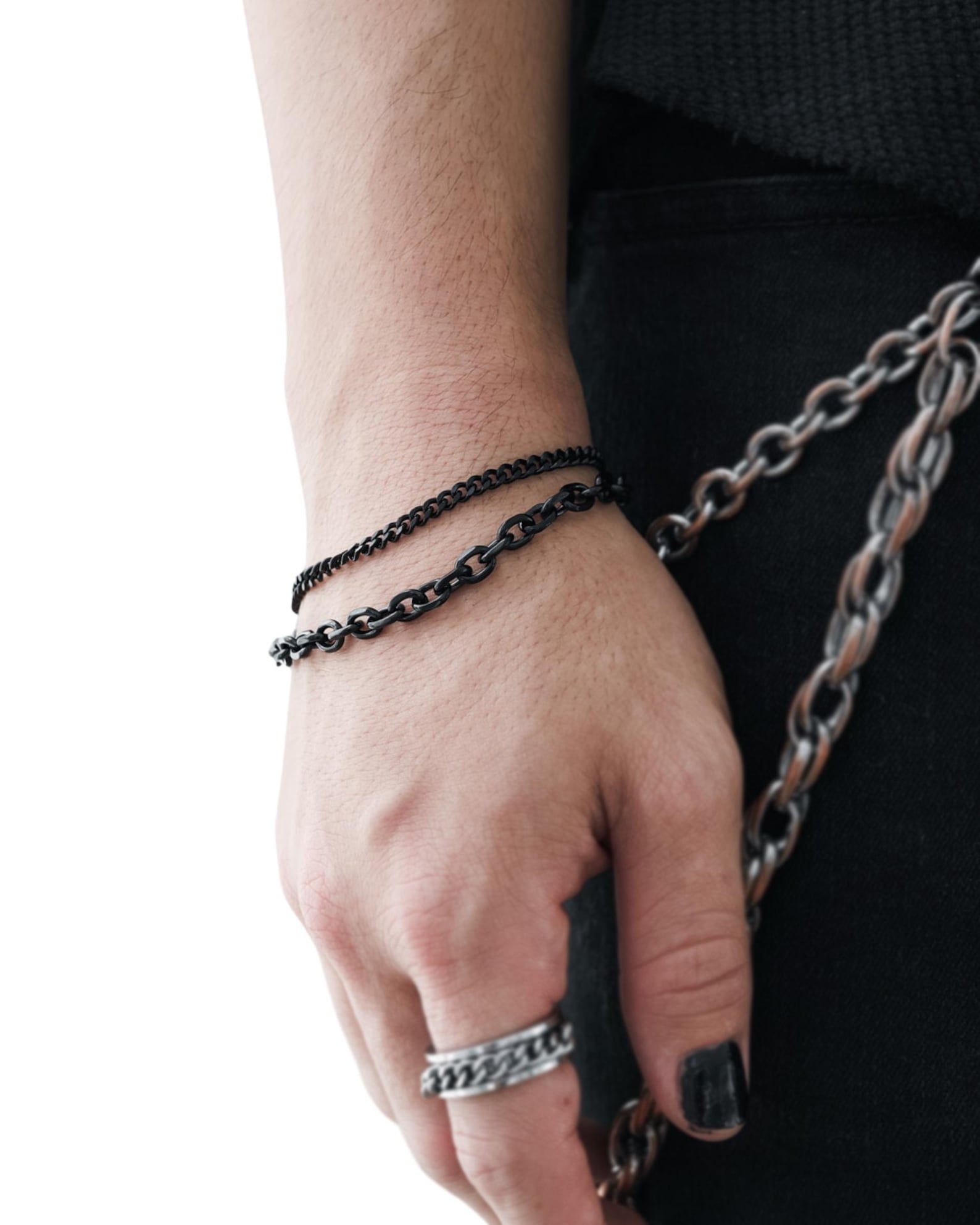 Double Chain Bracelet Black Stainless Steel | Alt Punk Jewelry | Grunge ...