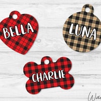 Personalized Dog Bone Shaped ID Tag - Green Buffalo Plaid (christmas ...