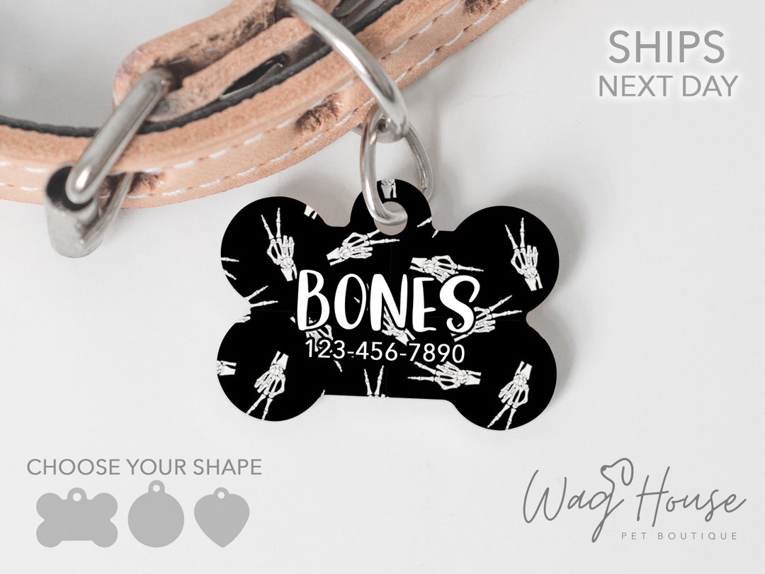 Boho Skeleton Halloween Dog Tag , Skeleton Pet Tag, Peace Dog Tag, Fall ...