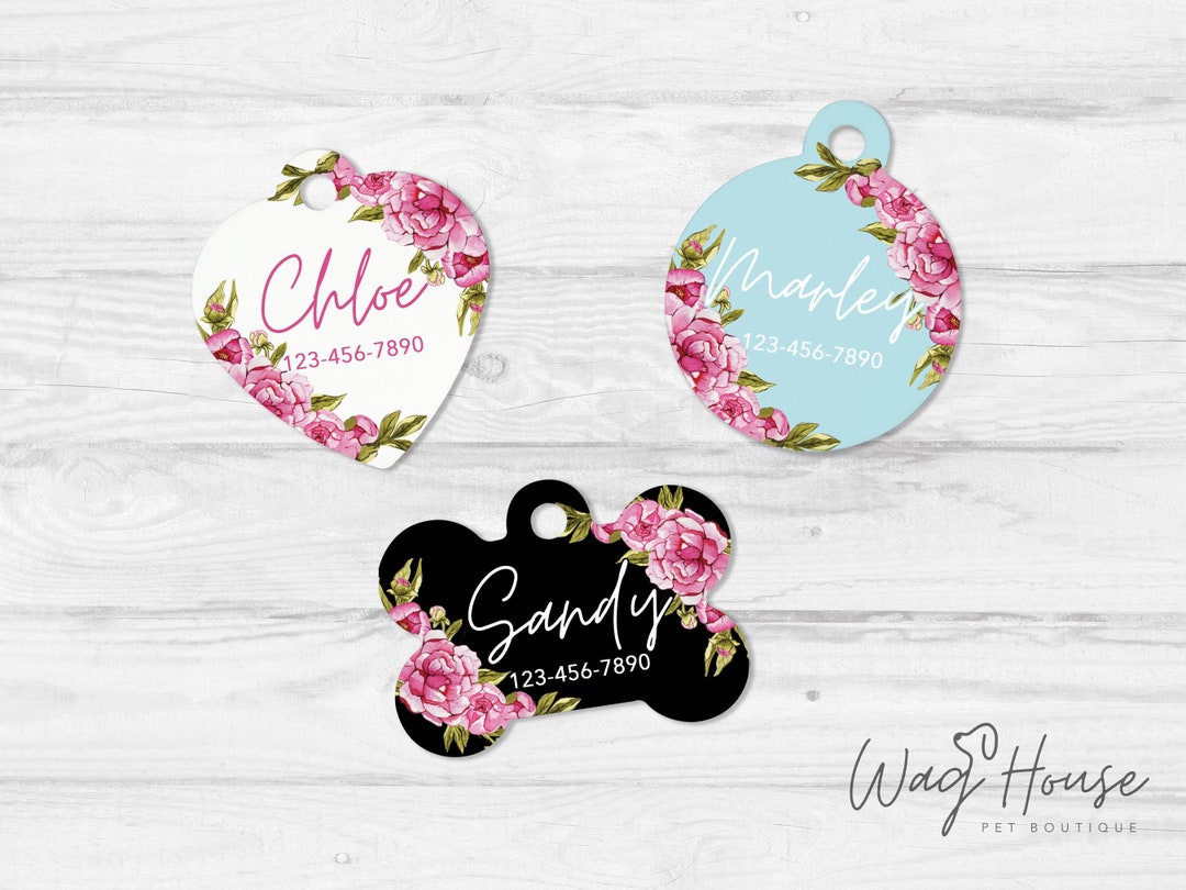 Custom Floral Dog Tag, Girl Dog Tag, Cute Custom Dog ID Tag, Girly ...