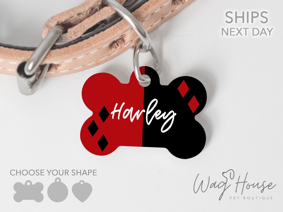 Harley Comic Book Dog Tag, Joker Pet Tag, Red and Black Diamond Dog Tag ...