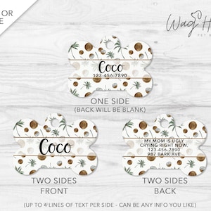 Coconut Print Dog Tag, Summer ID Tag, Beach Dog Tag Double Sided ...