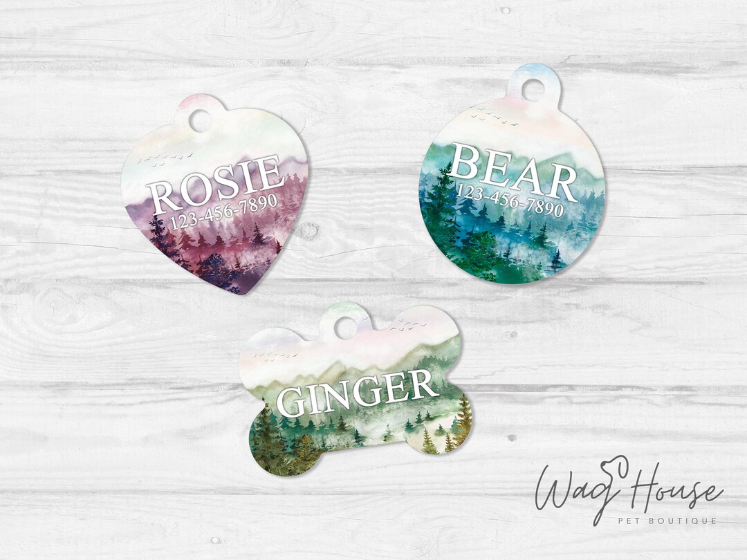 Rustic Dog Tag, Wilderness Pet Tag, Mountains Dog Tag, Personalized Pet ...
