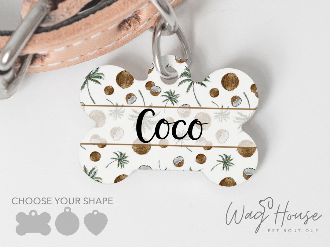 Coconut Print Dog Tag, Summer ID Tag, Beach Dog Tag Double Sided ...
