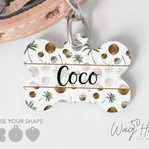 Coconut Print Dog Tag, Summer ID Tag, Beach Dog Tag Double Sided ...