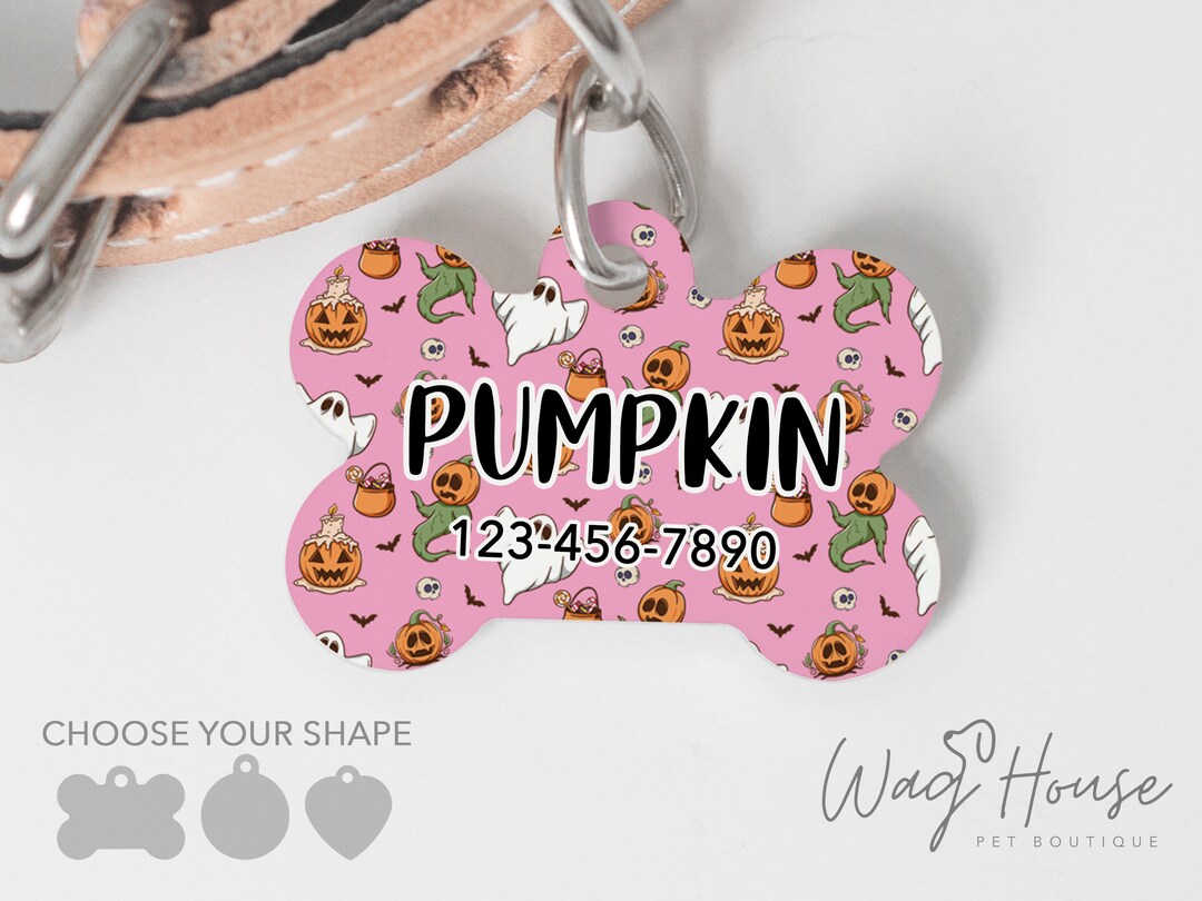 Pumpkin Halloween Dog Tag , October Pet Tag, Moon Dog Tag, Spooky ...
