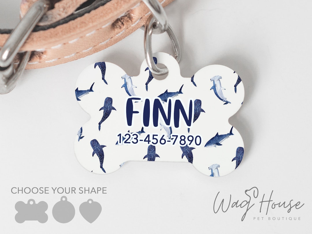 Shark Dog Tag, Summer ID Tag, Beach Dog Tag Double Sided, Custom Dog ...