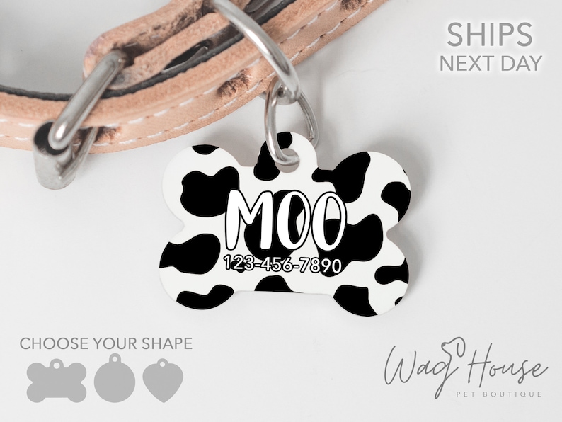 Cow Print Dog Tag Animal ID Tag Farm Dog Tag Double Sided | Etsy