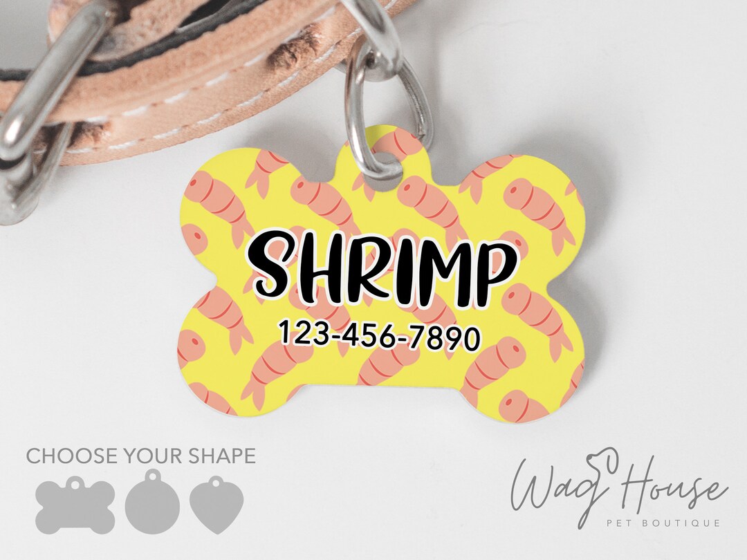 Shrimp Pet Tag, Food Dog Tag, Dachshund Accessories, Fish Cat Tag ...