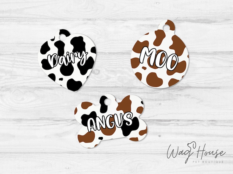 Cow Print Dog Tag Animal ID Tag Farm Dog Tag Double Sided | Etsy