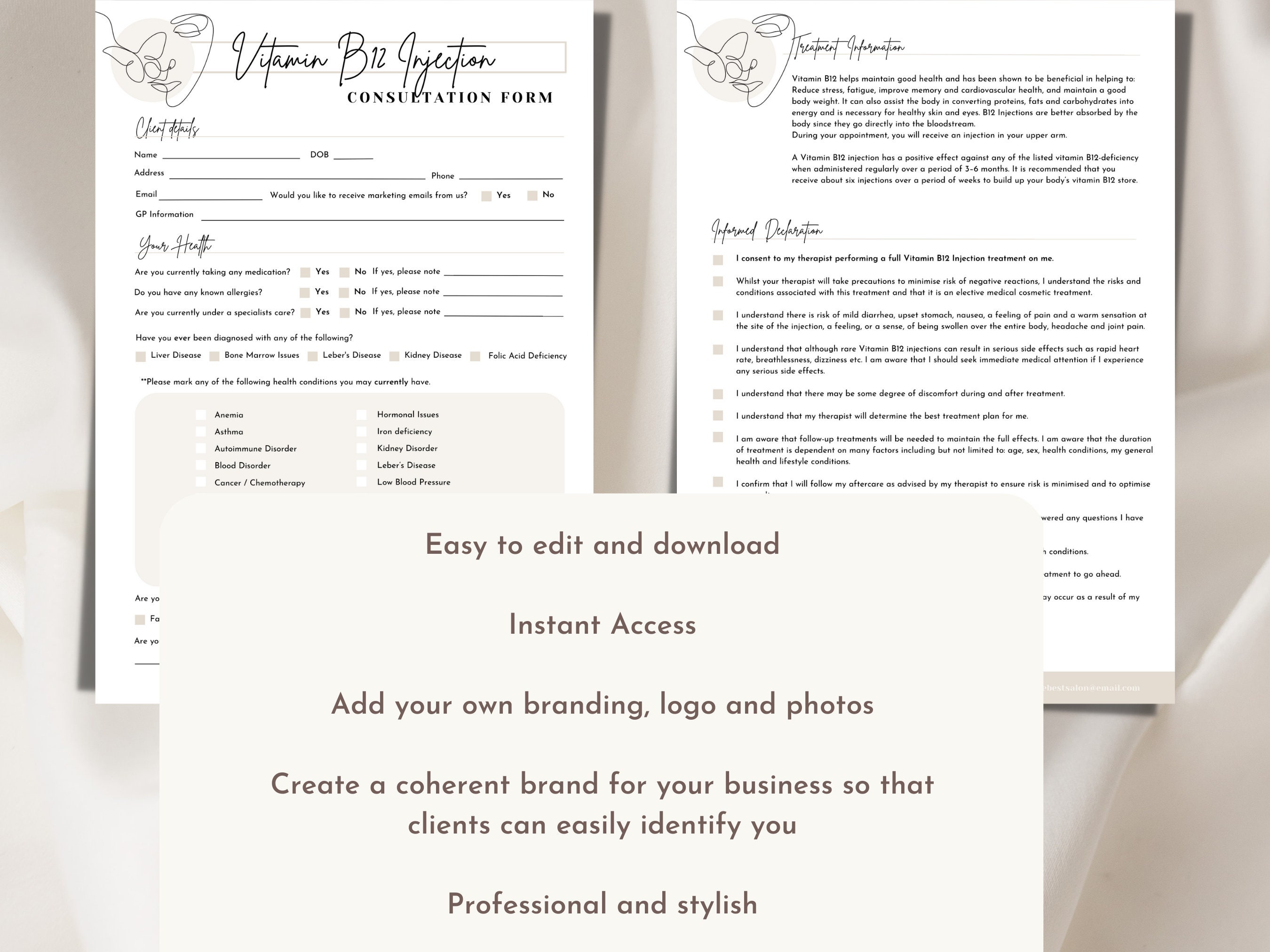 Vitamin B12 Consent Form, Vitamin Injection Consent Form, Aesthetic ...