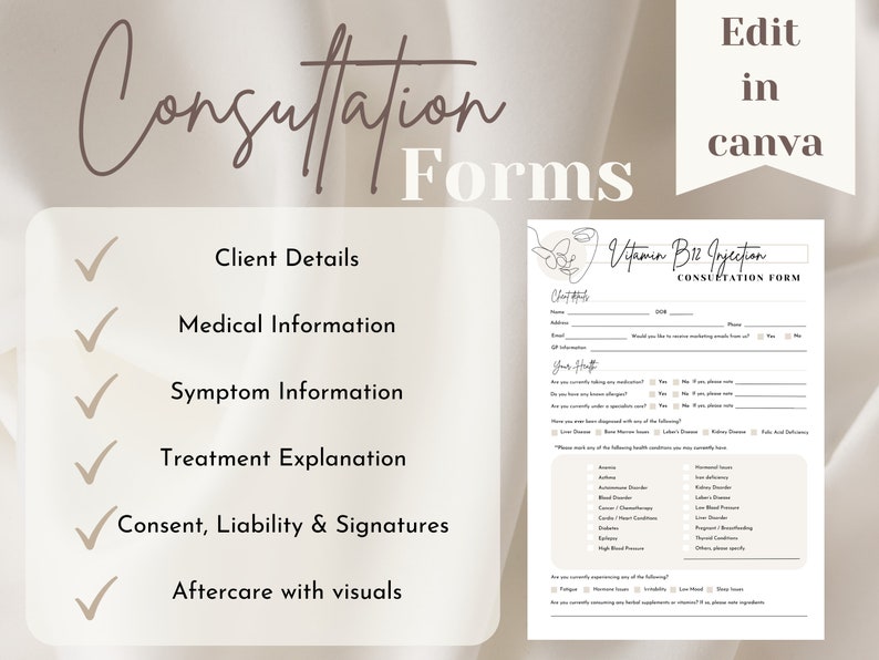 Vitamin B12 Consent Form, Vitamin Injection Consent Form, Aesthetic ...