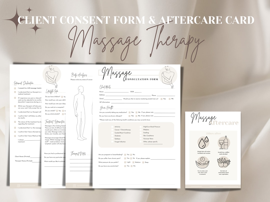 Massage Consultation Form, Massage Therapy Consent, Holistic Intake ...