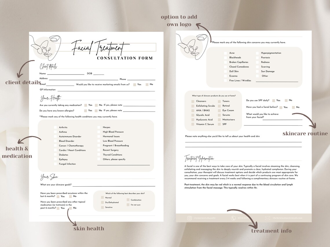 Facial Treatment Consultation Form, Facial Consultation, Facial ...