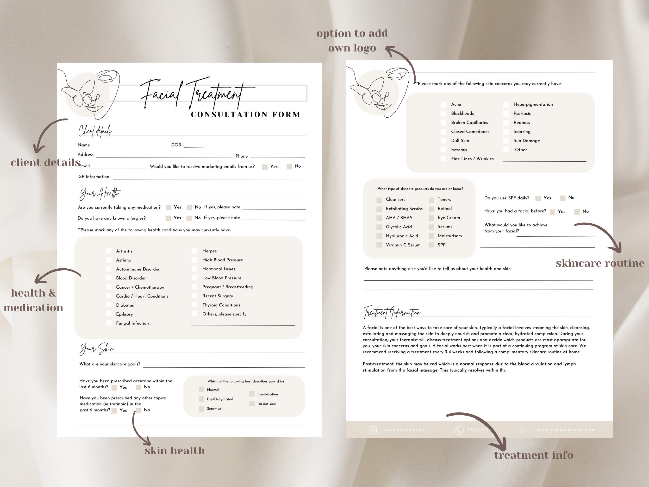 Facial Treatment Consultation Form, Facial Consultation, Facial ...