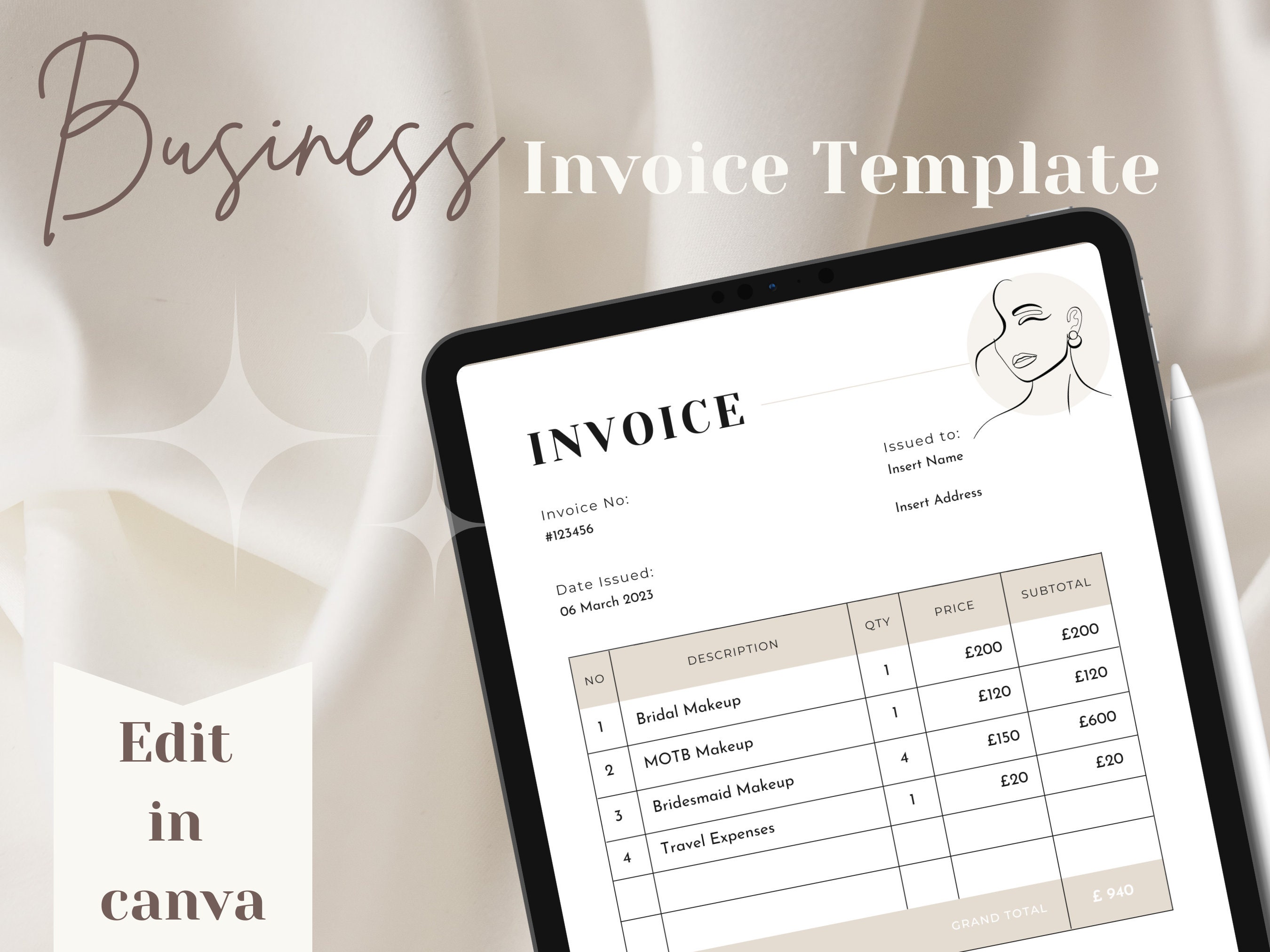 EDITABLE Invoice, Invoice Template, Beauty Business Invoice, Makeup ...
