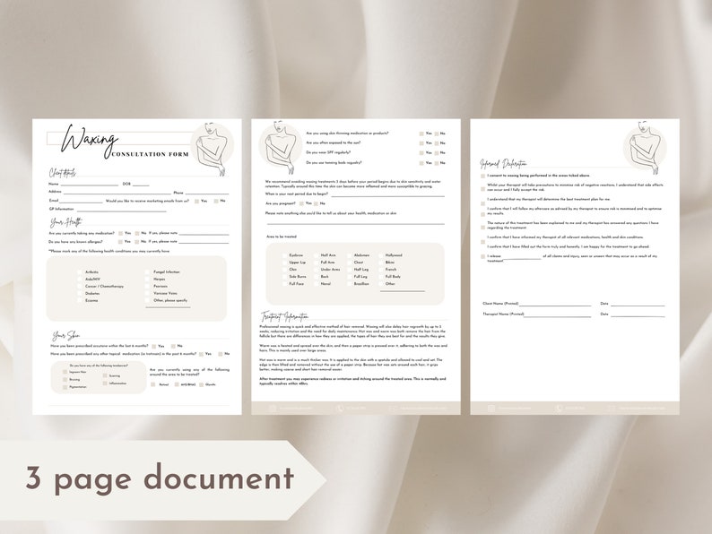 Waxing Consultation Form, Waxing Consent Form, Esthetician Forms ...