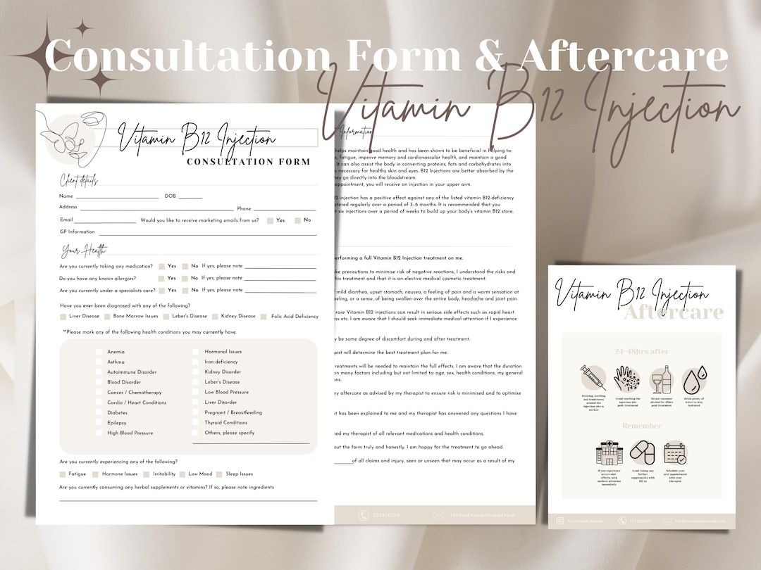 Vitamin B12 Consent Form, Vitamin Injection Consent Form, Aesthetic ...