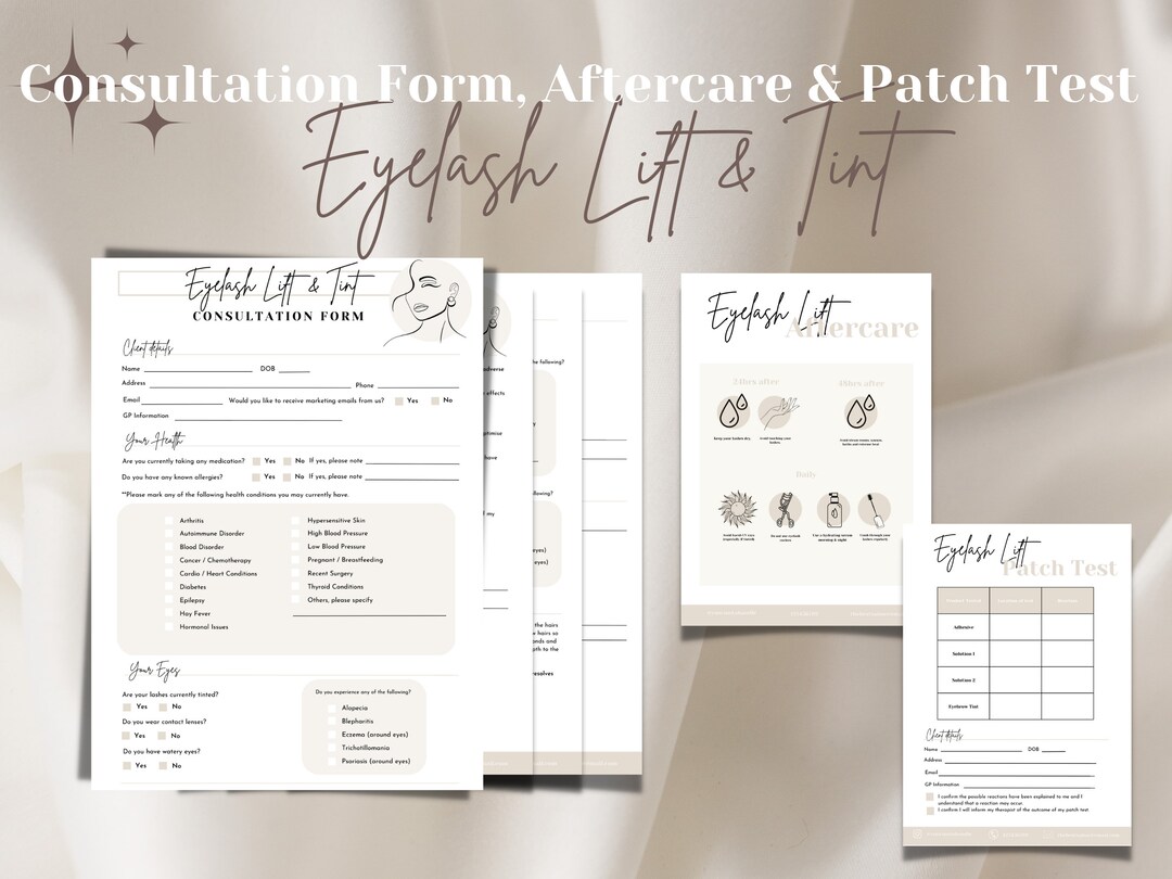 Eyelash Lift Forms, Lash Lift Consultation, Lash Artist, Esthetician ...