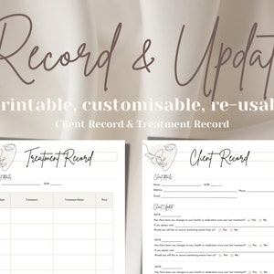 Treatment Record Card, Beauty Record Card, Client Record Cards, Beauty ...