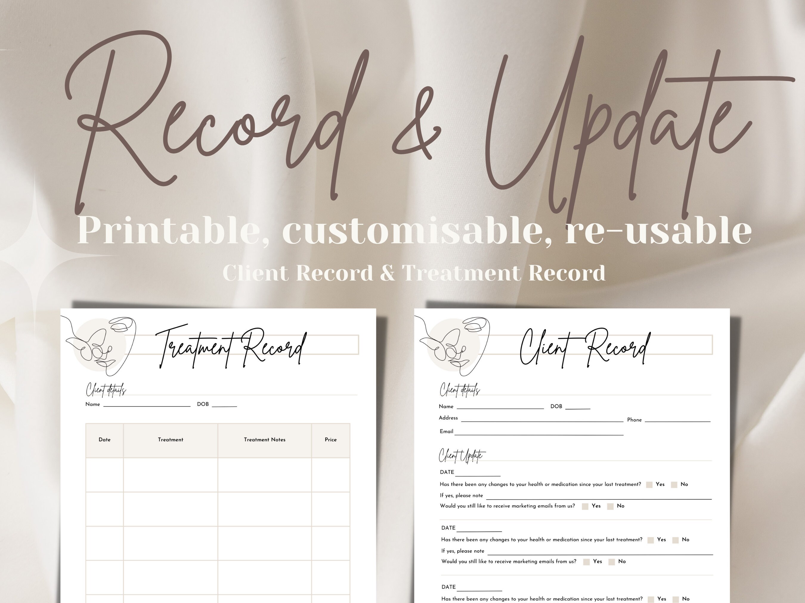 Treatment Record Card, Beauty Record Card, Client Record Cards, Beauty ...