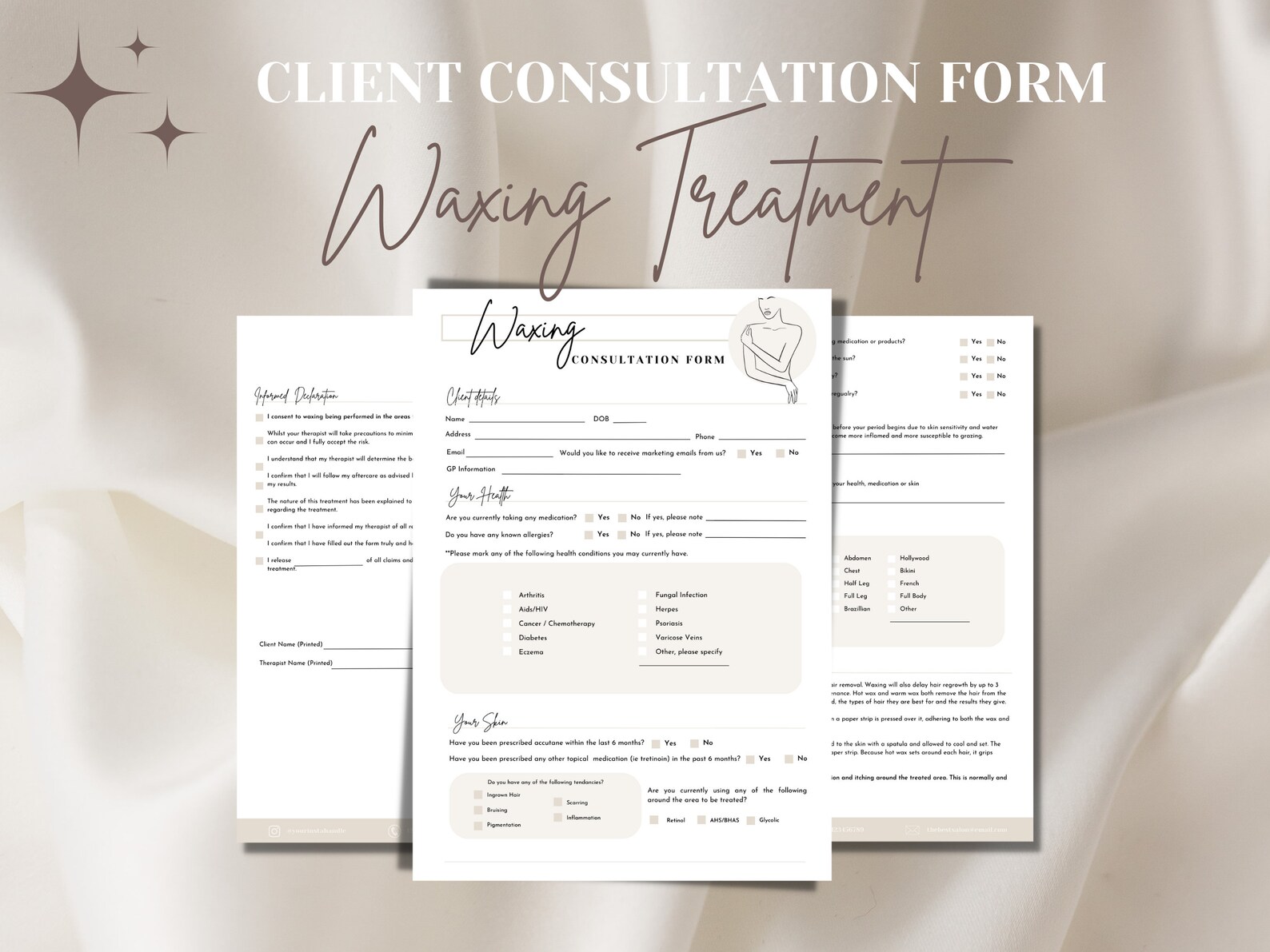 Waxing Consultation Form, Waxing Consent Form, Esthetician Forms ...