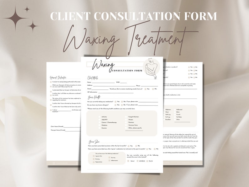 Waxing Consultation Form, Waxing Consent Form, Esthetician Forms ...