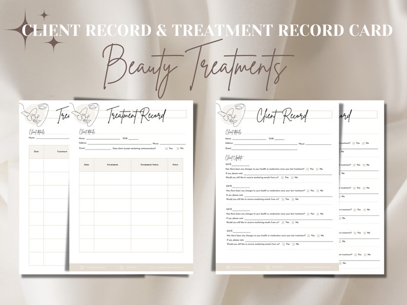 Beauty Treatment Record Card, Client Record, Treatment Record Card ...