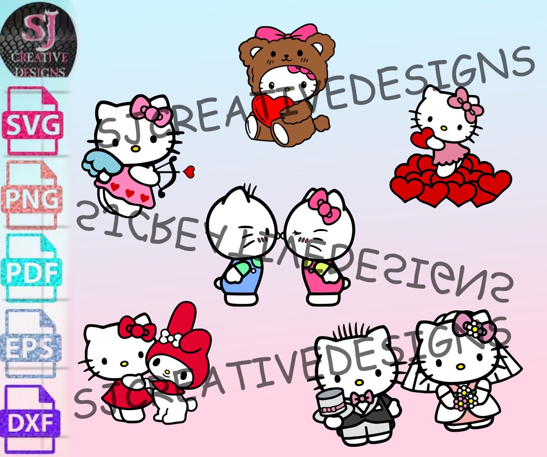 Hello Cats Valentines Bundle Svg,valentines Kitty Svg Png , Kawaii ...