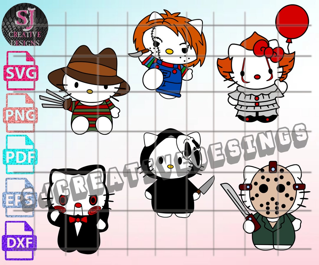 Bundle Hello Cats Horror Halloween Svg Png, Layered Hello Cat Svg ...