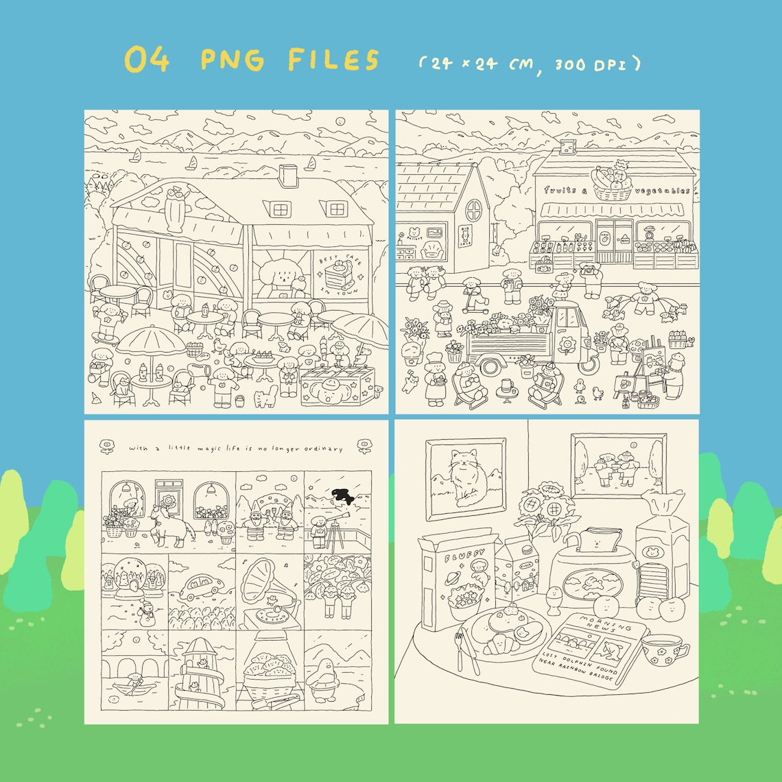 Digital Coloring Pages Coloring Files Cute Coloring Pages | Etsy