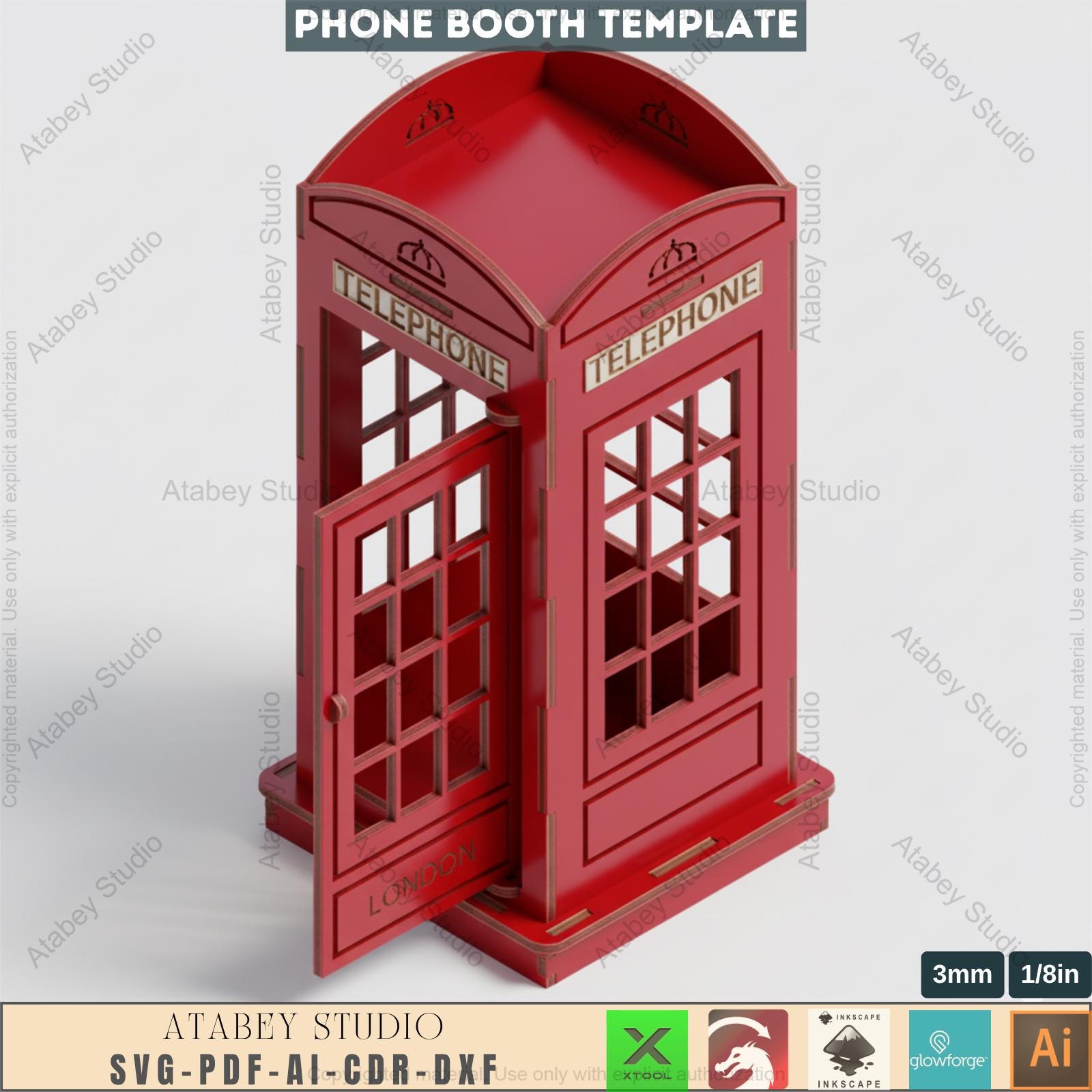 Classic British Phone Booth - Laser Cut Files, DIY Wooden Model Kit ...