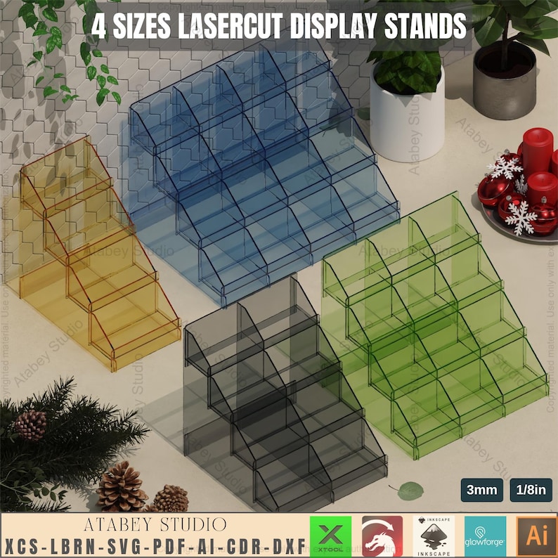 4 Size Display Stand Laser Cut File - Retail Shelf SVG - Tiered Display ...