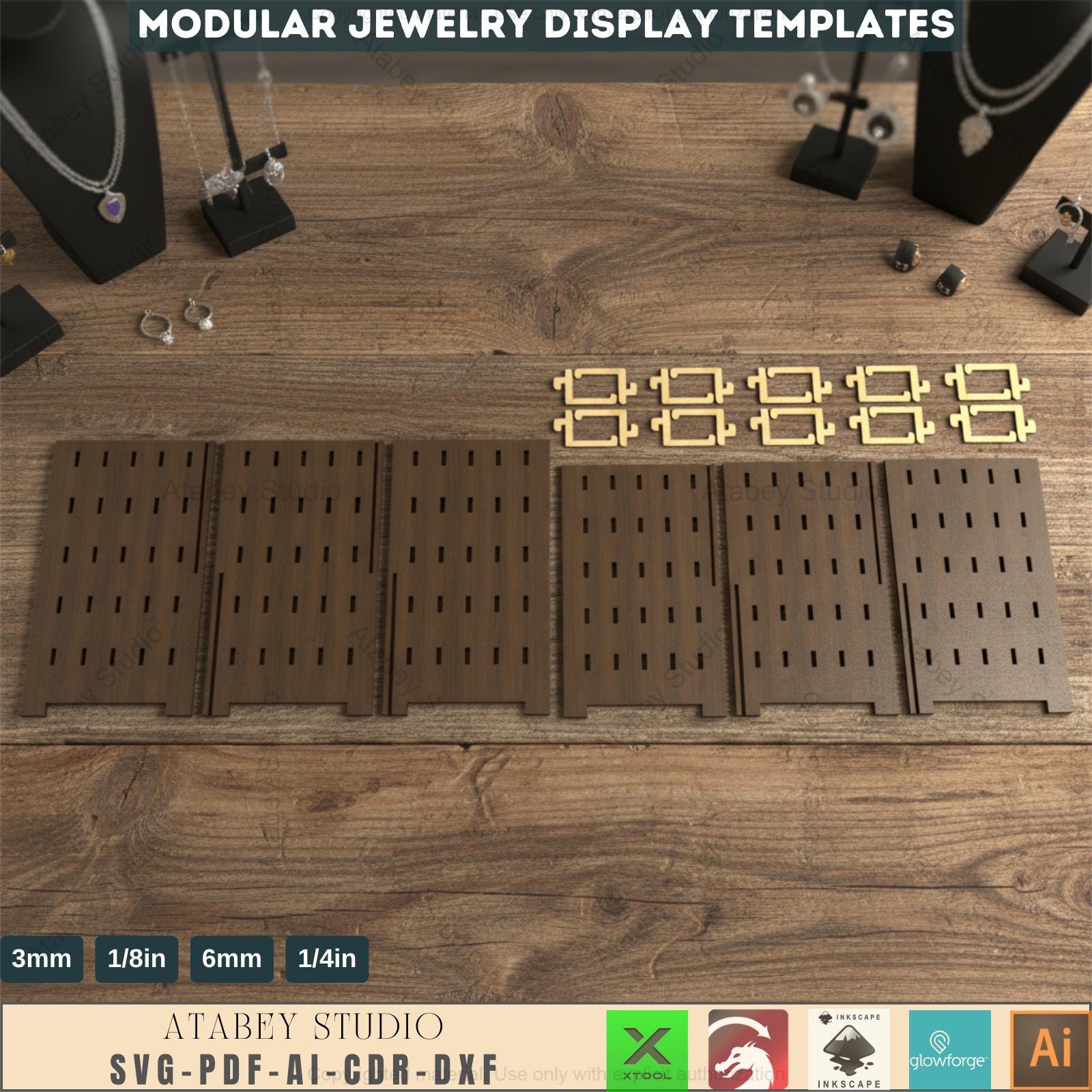 Modular Laser Cut Jewelry Display SVG, Extendable DIY Earring Stands ...