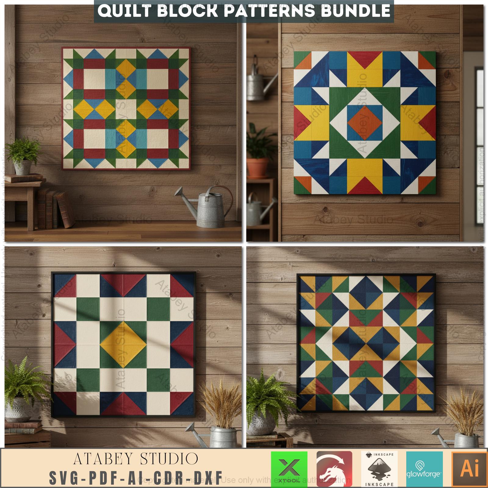 Barn Quilt Block Pattern Mega Bundle | DIY Patchwork Cutting Templates ...