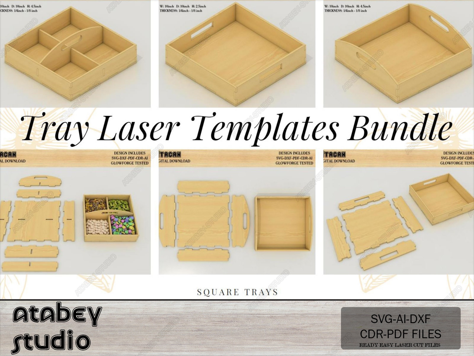 Laser Cut Tray SVG Bundle - DIY Wooden Divide Trays - Vector File for ...