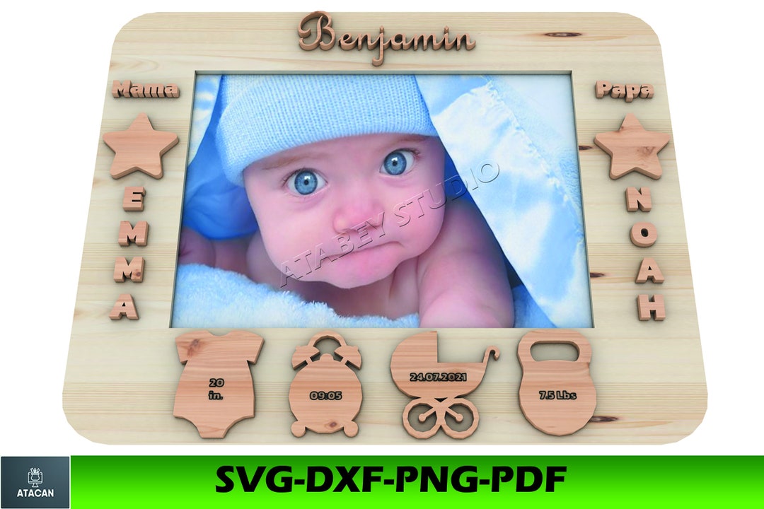 Baby Announcement Photo Frame Svg Dxf File / Personalised Birth Details ...