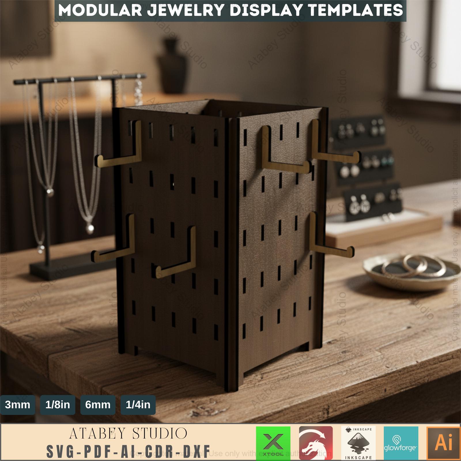 Modular Laser Cut Jewelry Display SVG, Extendable DIY Earring Stands ...