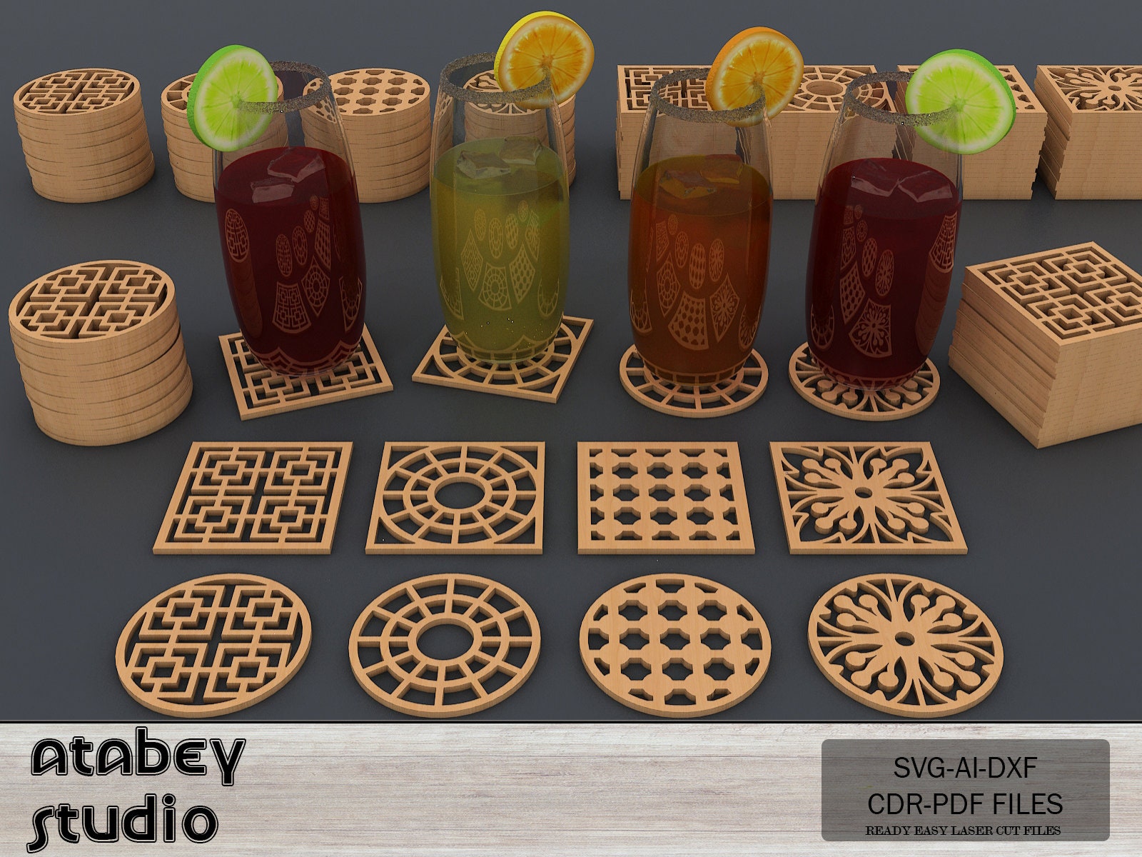 40 Geometric Drink Coasters - Perfect Laser Cut Patterns for Home and ...