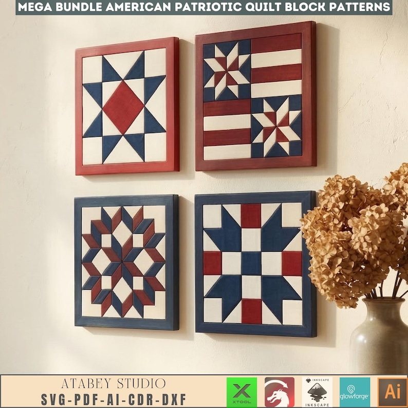 Patriotic Americana Quilt Block Wall Art Template / Fourth of July ...