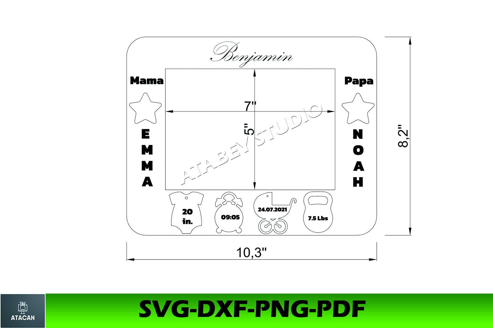Baby Announcement Photo Frame Svg Dxf File / Personalised - Etsy