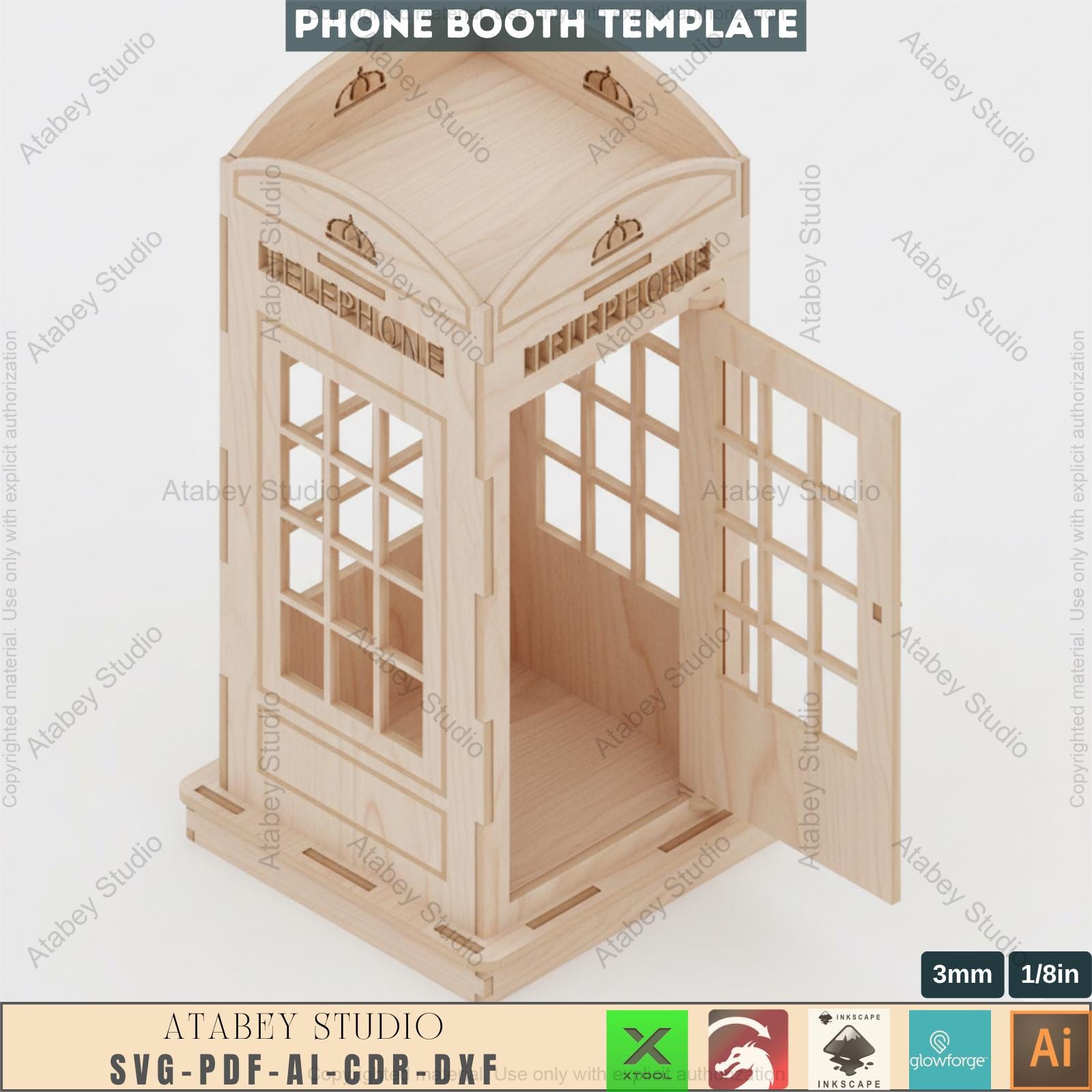 Classic British Phone Booth - Laser Cut Files, DIY Wooden Model Kit ...