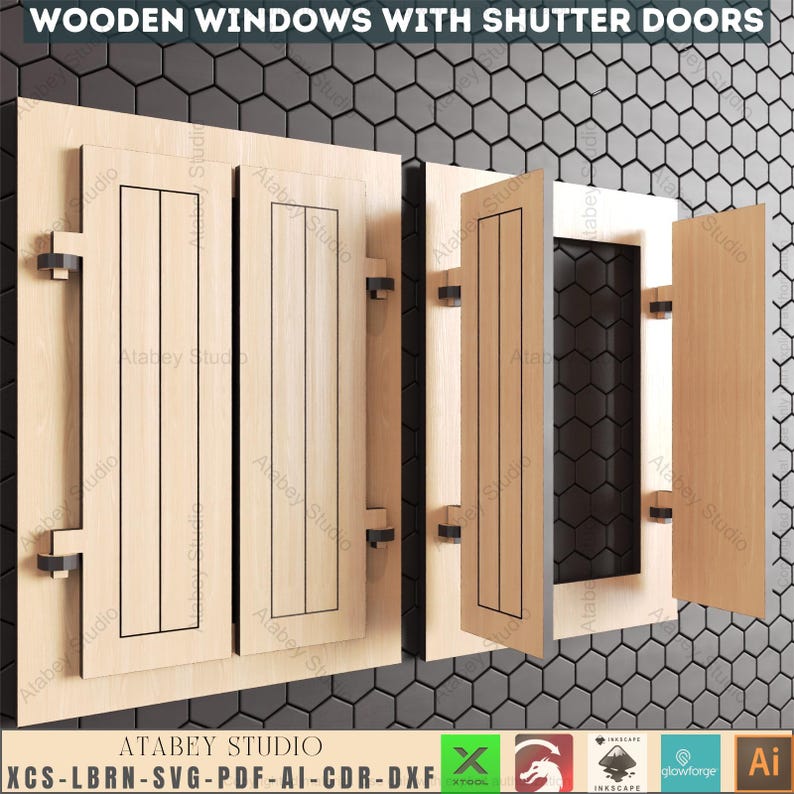 Laser Cut Wooden Windows & Shutters 8 Designs Farmhouse Decor DIY Craft ...