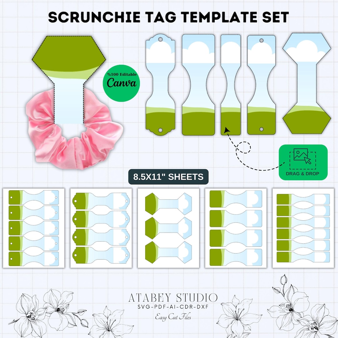Printable Scrunchie Display Tag Template Set DIY Scrunchie Holder Tags ...