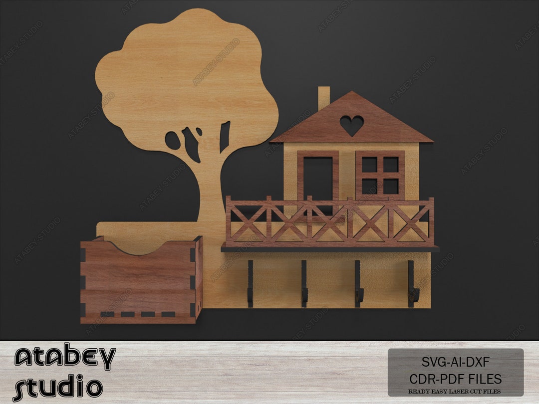 Key Hanger SVG - Wall Mounted Key Holder - Wall Organizer Plywood Cut ...