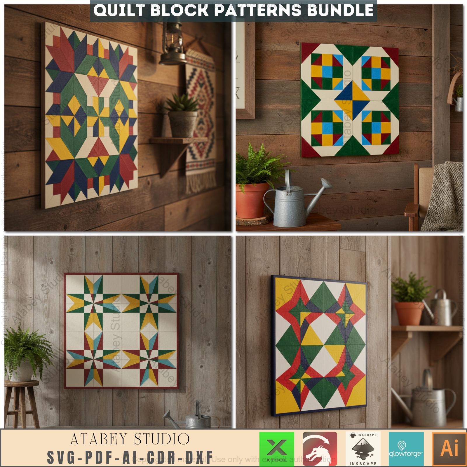 Barn Quilt Block Pattern Mega Bundle | DIY Patchwork Cutting Templates ...