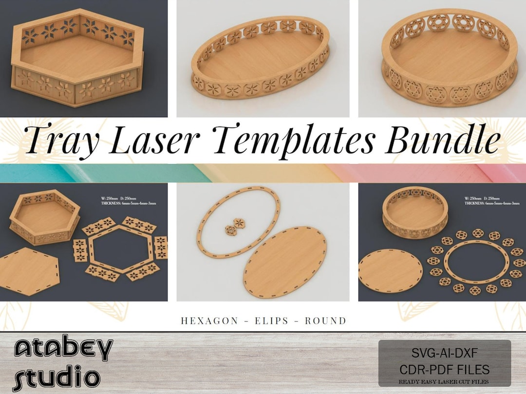 DIY Wooden Tray Set - Laser Cut Round, Hexagon, and Elipse Tray ...
