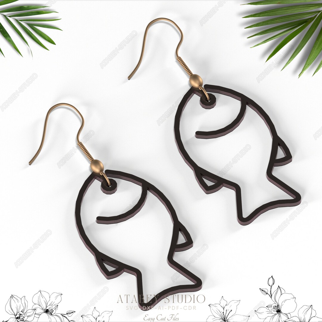Fish Earrings SVG Stylish Fish Shape Pendant Earring Design for Laser ...