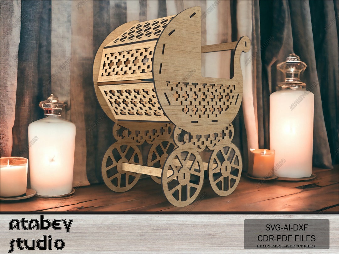 Charming Wooden Baby Stroller Design - Ideal for Laser Cutters ...