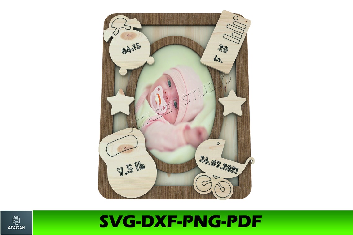 Baby announcement photo frame svg dxf file / personalised | Etsy